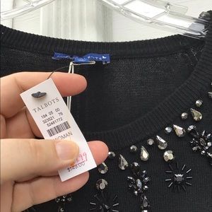 Talbots | Sweaters | Nwt Talbots Pretty Black Jeweled Neck Sweater ...